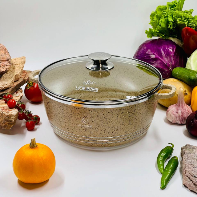 Казан со стеклянной крышкой Life Smile 32см 9,5л, BEIGE купить в ASAXIY: цены, характеристики ...